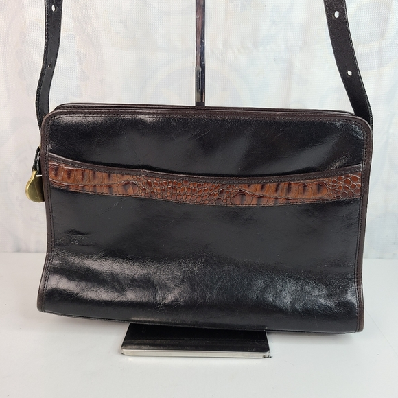 Brahmin | Bags | Vintage Brahmin Black Leather Shoulder Bag With Croc ...